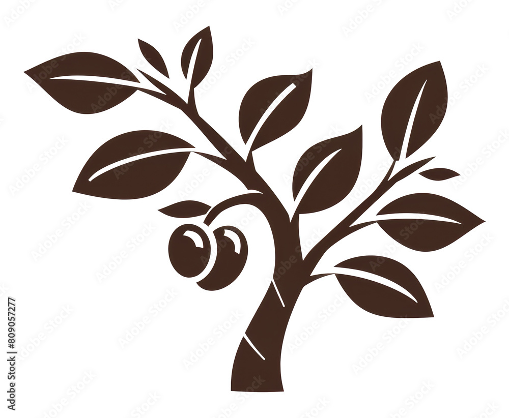 Brown tree icon with fruit and leaf details isolated on transparent ...