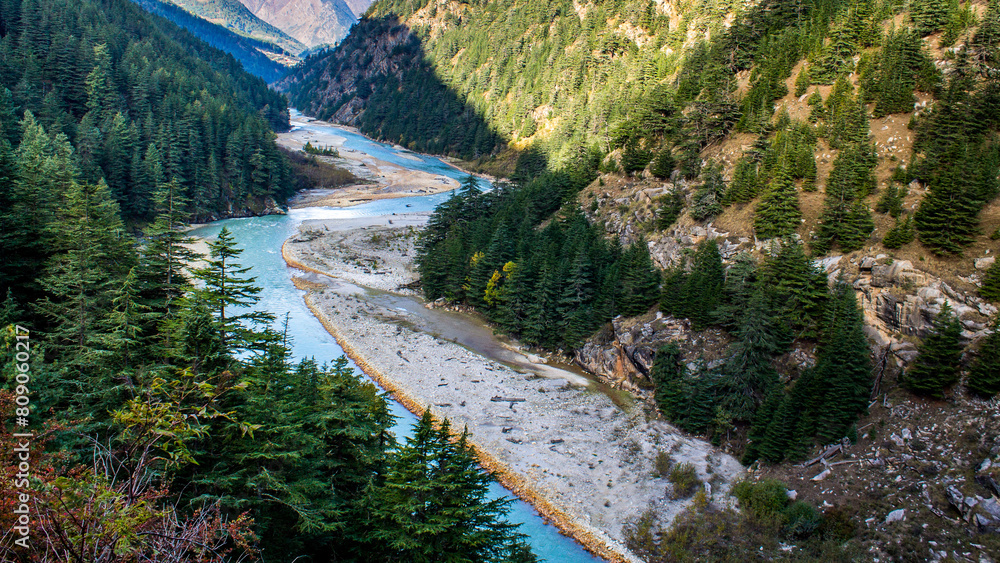 Harsil Valley, Uttarakhand seated on the bank of River Bhagirathi is a ...