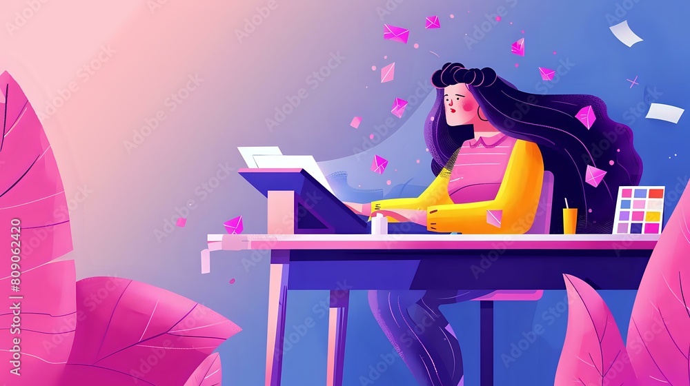 Confident graphic designer creating with color swatches and inspiration ...