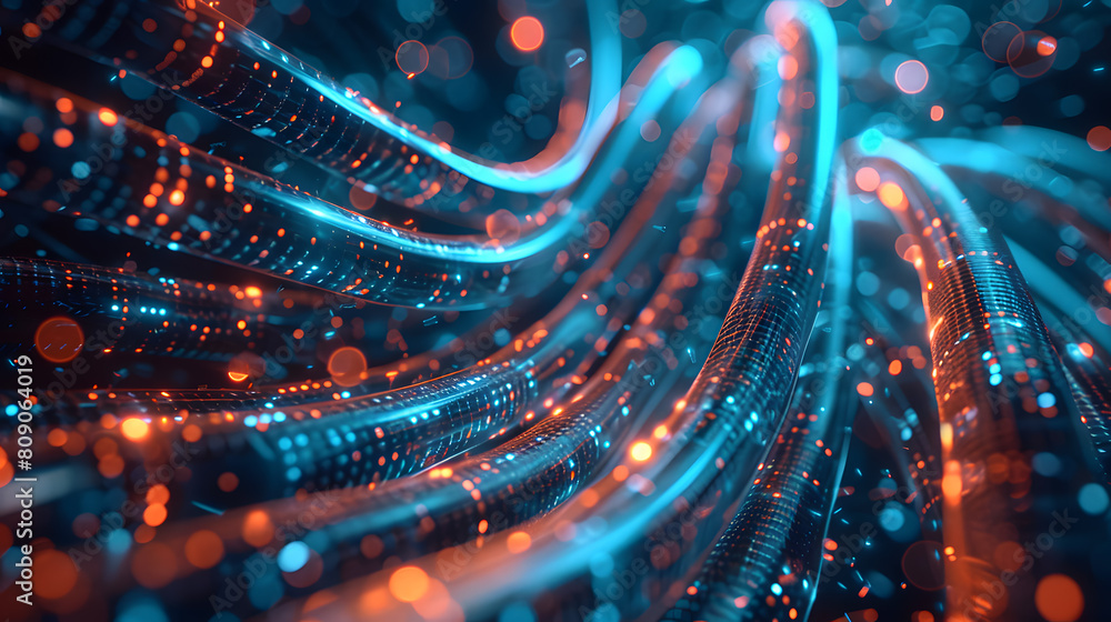showcasing advanced fiber optic cables with dynamic glowing light ...