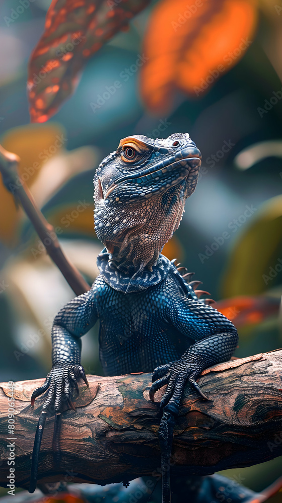 Majestic Mangrove Monitor Lizard Basking on Branches: A Realistic ...