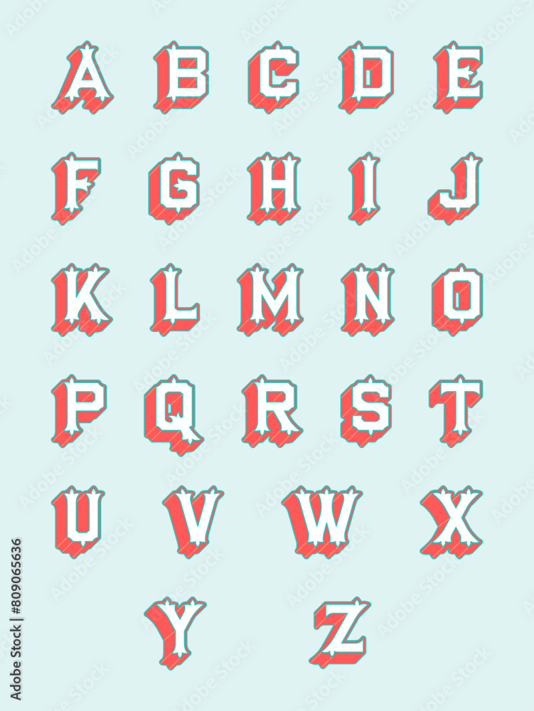 A extruded 3D perspective alphabet set with fancy capital letters ...