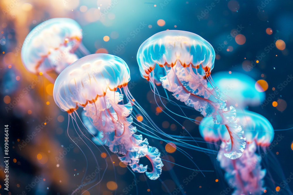 Graceful Jellyfish Ballet in the Ocean, floating gracefully underwater ...