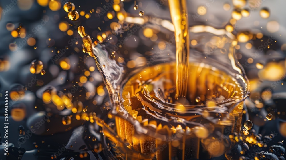 Oil Filter in Action, A detailed portrait focusing on an automotive oil ...