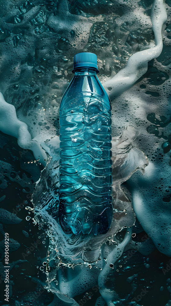 Plastic Bottle Icon Floating Among Ocean Waves - Urgent Message About ...