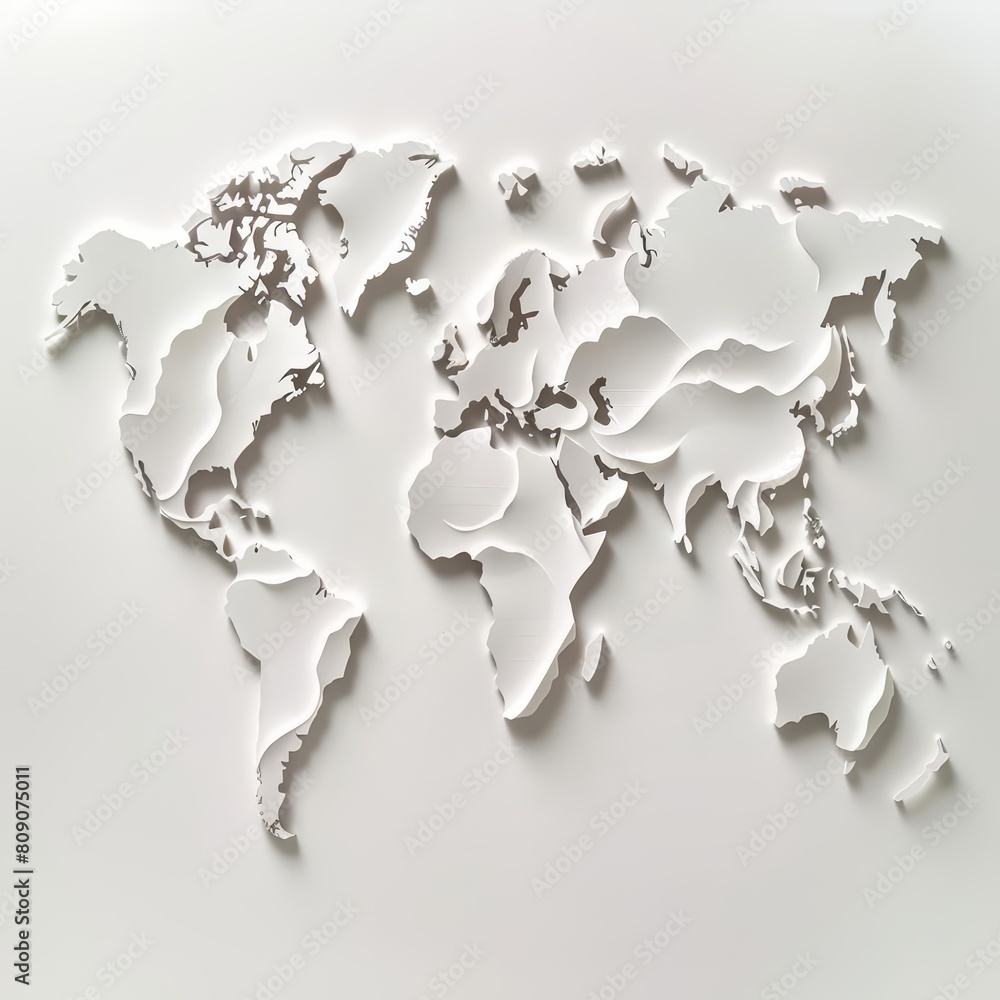 Creative paper art of a detailed world map, designed in minimal styles ...