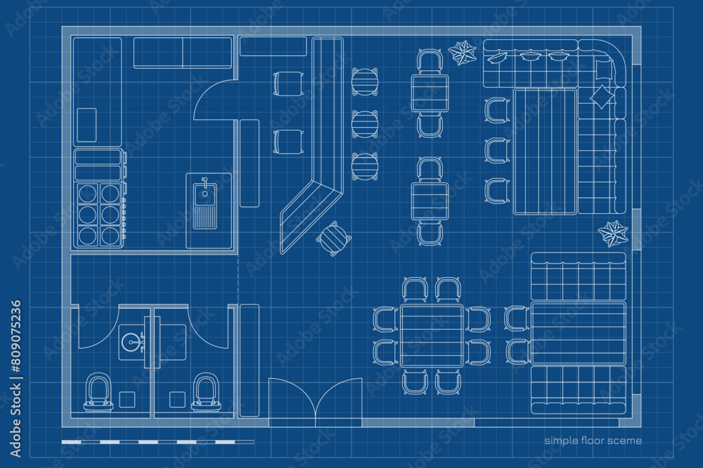 Restaurant outline floor plan. Architectural cafe drawing. Bar interior ...