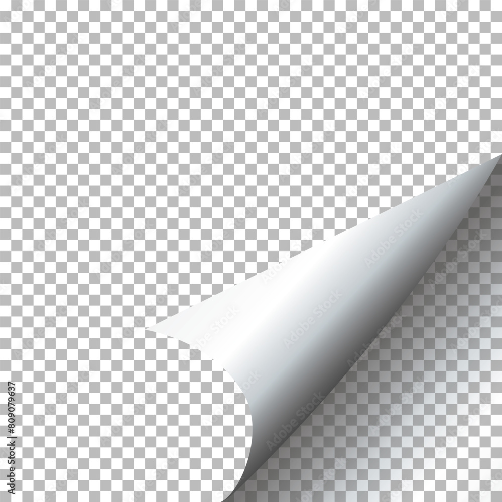 Curled page. Paper page turning corner vector illustration. Transparent ...