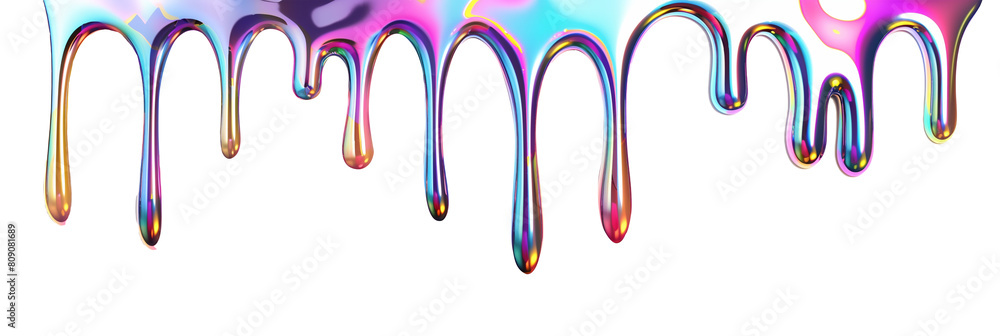 3D iridescent glass dip, dripping in smooth trails, isolated on ...