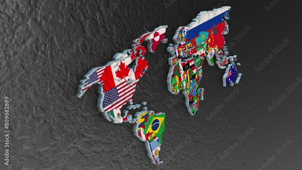 3D Map of Countries in the World. Flag Map of Countries. 4K Stock Video | Adobe Stock