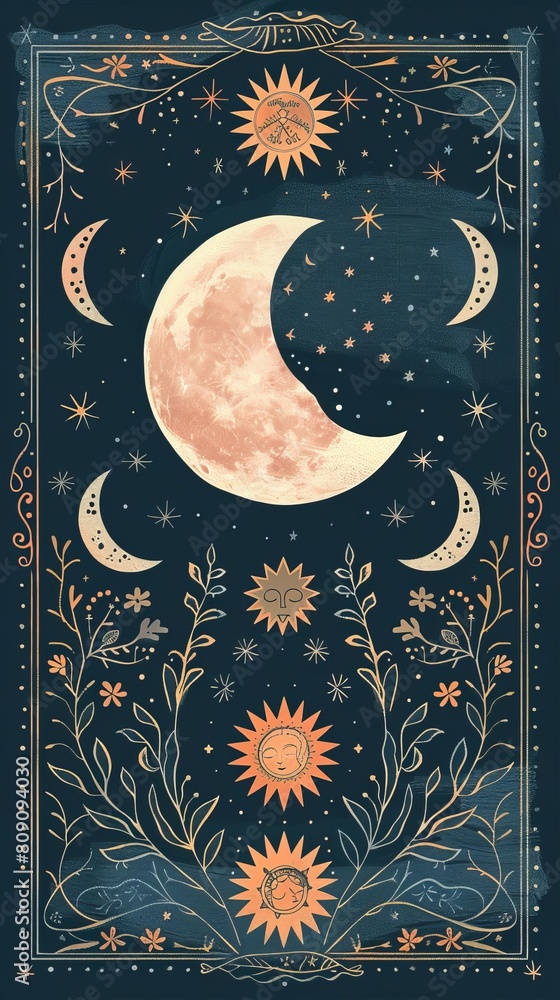 The Moon tarot card effect flat design front view transformation theme ...