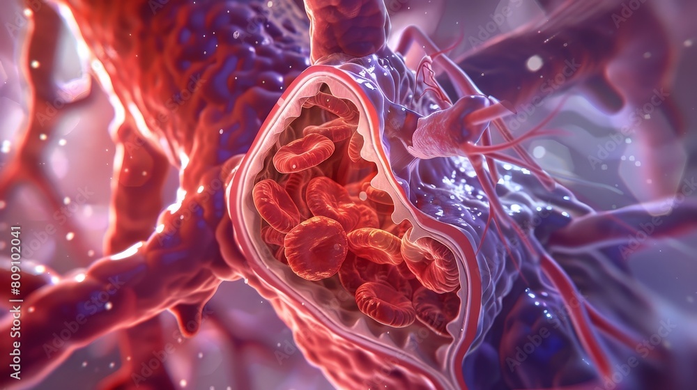 The image shows a blood clot in a vein. The clot is made up of ...