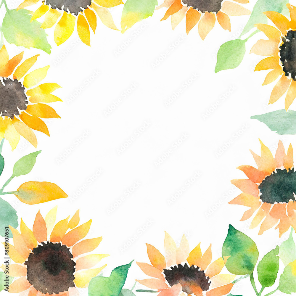 Watercolor sunflower frame border background Stock Illustration | Adobe ...