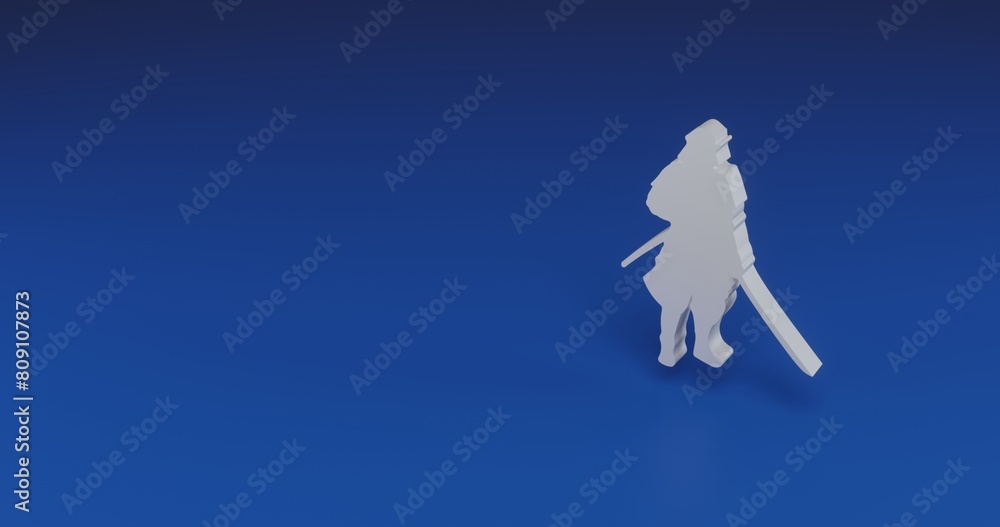 Isolated realistic white samurai symbol with shadow. Located on the ...