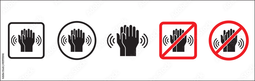 Forbidden hand clapping icons. No applaud signs. Keep silent, quiet ...