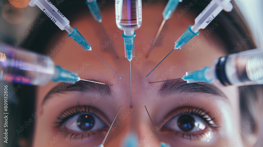 A close up conceptual photography of a scared woman's face with ...
