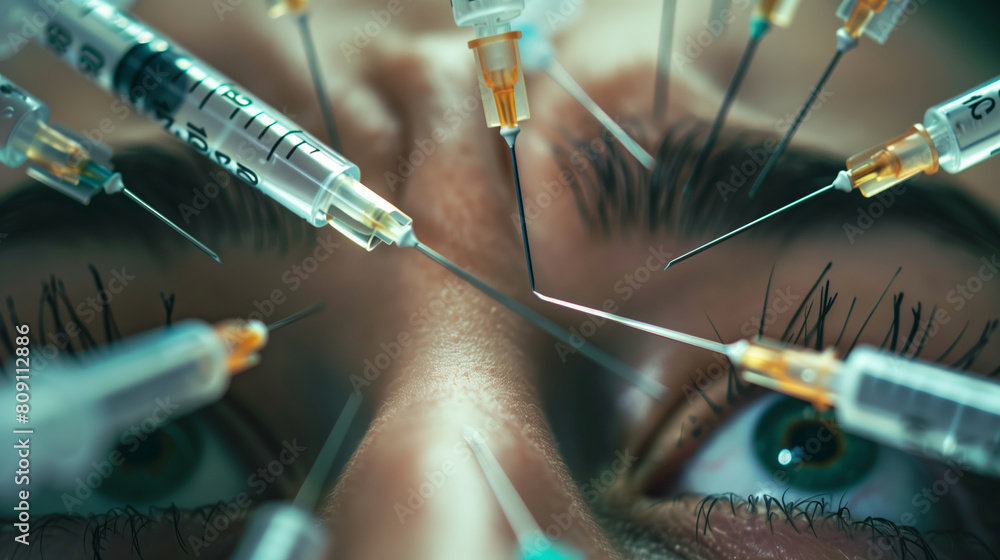 A close up conceptual photography of a scared woman's face with ...