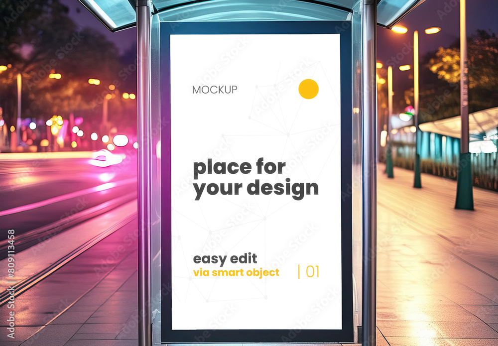 Backlight sign mockup bus stop wet floor 03 Generative Ai Stock Template | Adobe Stock