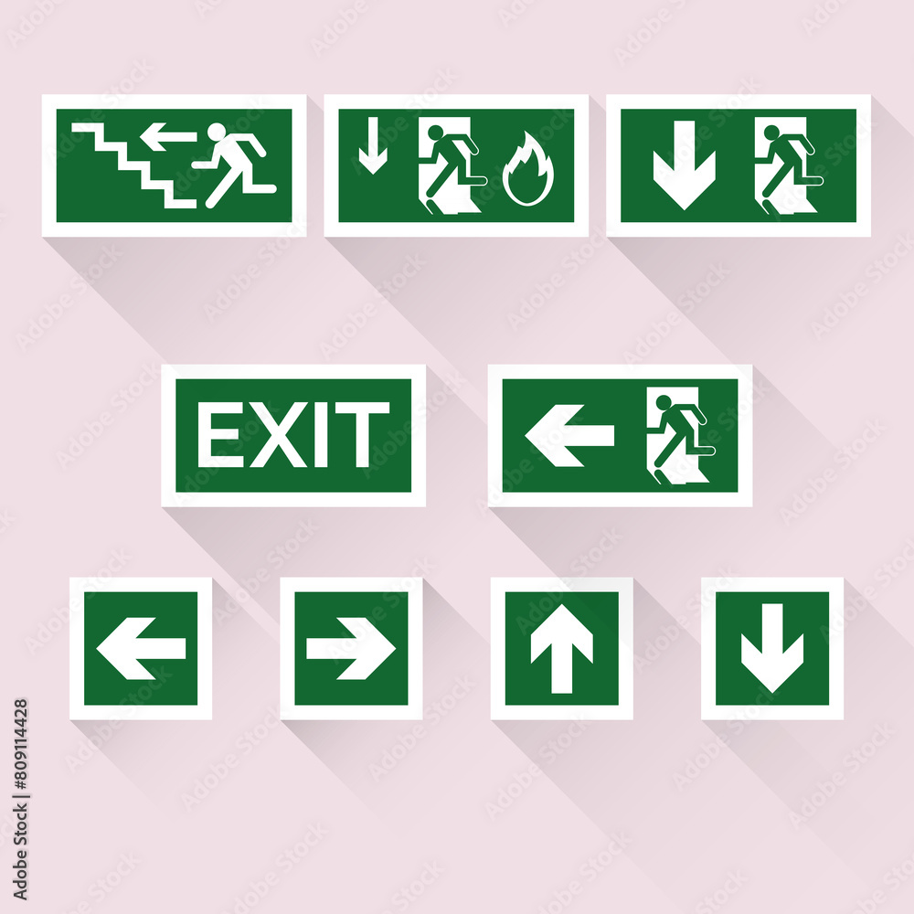 Vector emergency exit signs set Stock Illustration | Adobe Stock