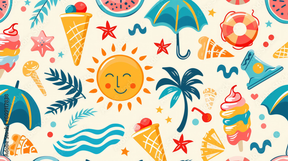 Summer background with repeating patterns of swimming circles, beach ...