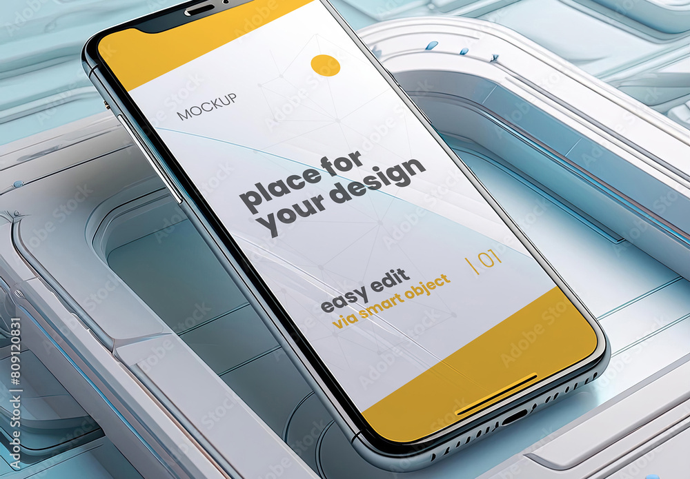 Cellphone with 3d tech effects mockup Generative Ai Stock Template ...