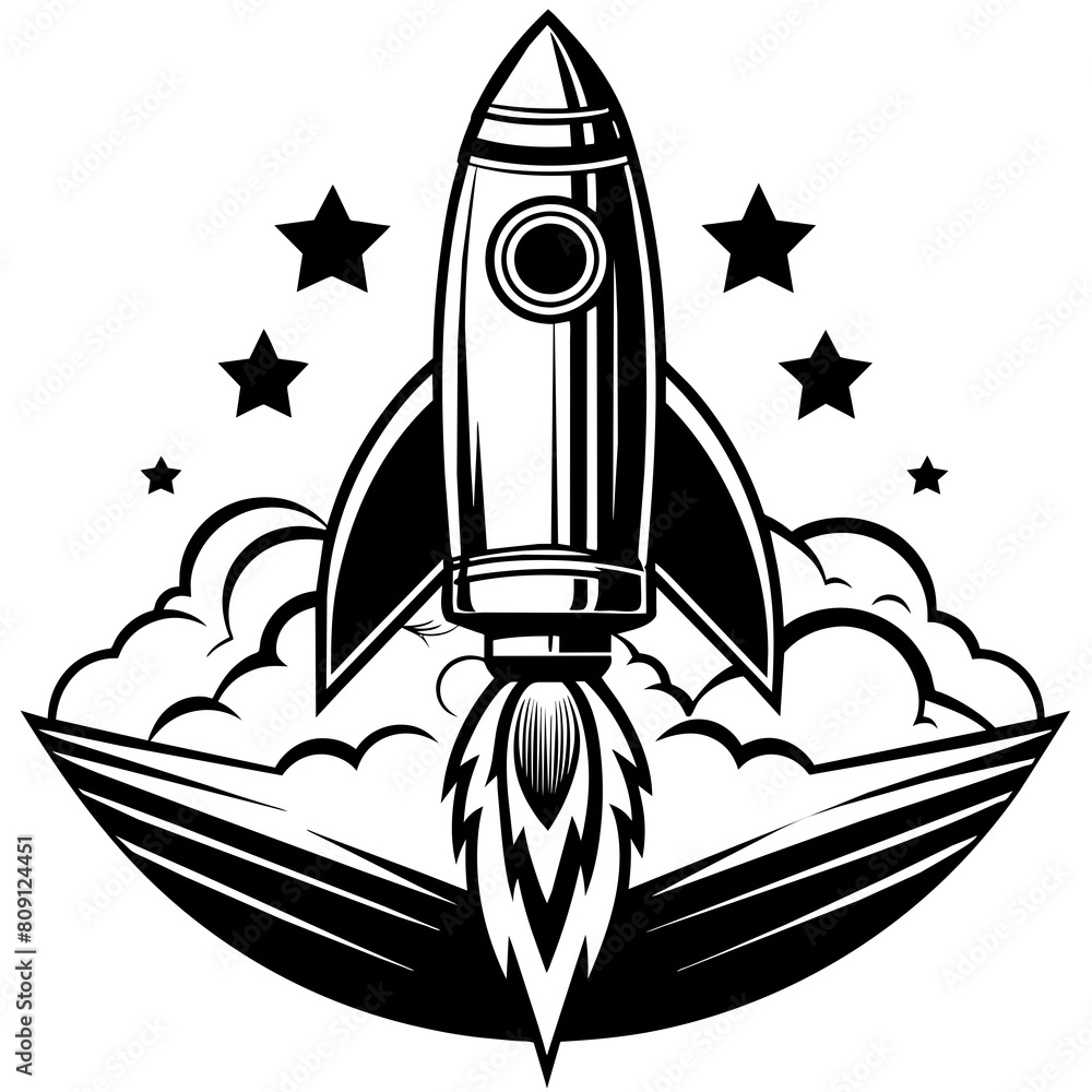 Vector Black and White Rocket Ship Icon for Speed or Progress ...