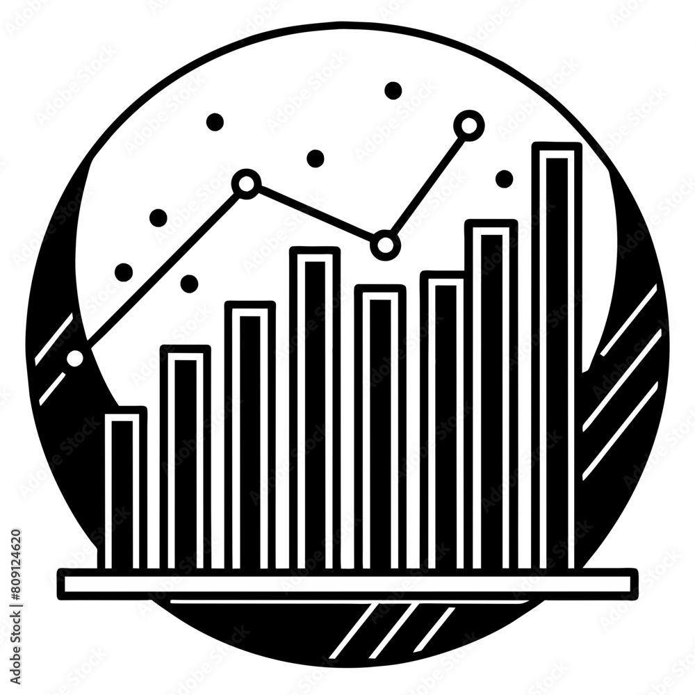 Vector Black and White Statistical Chart Graph on White Background ...