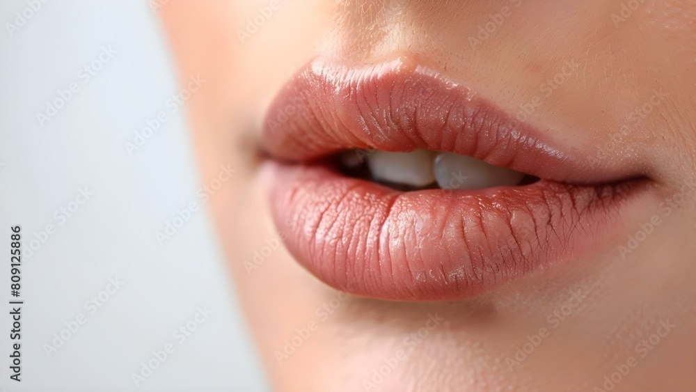 Closeup of chapped lips with dry skin a common mouth issue. Concept ...
