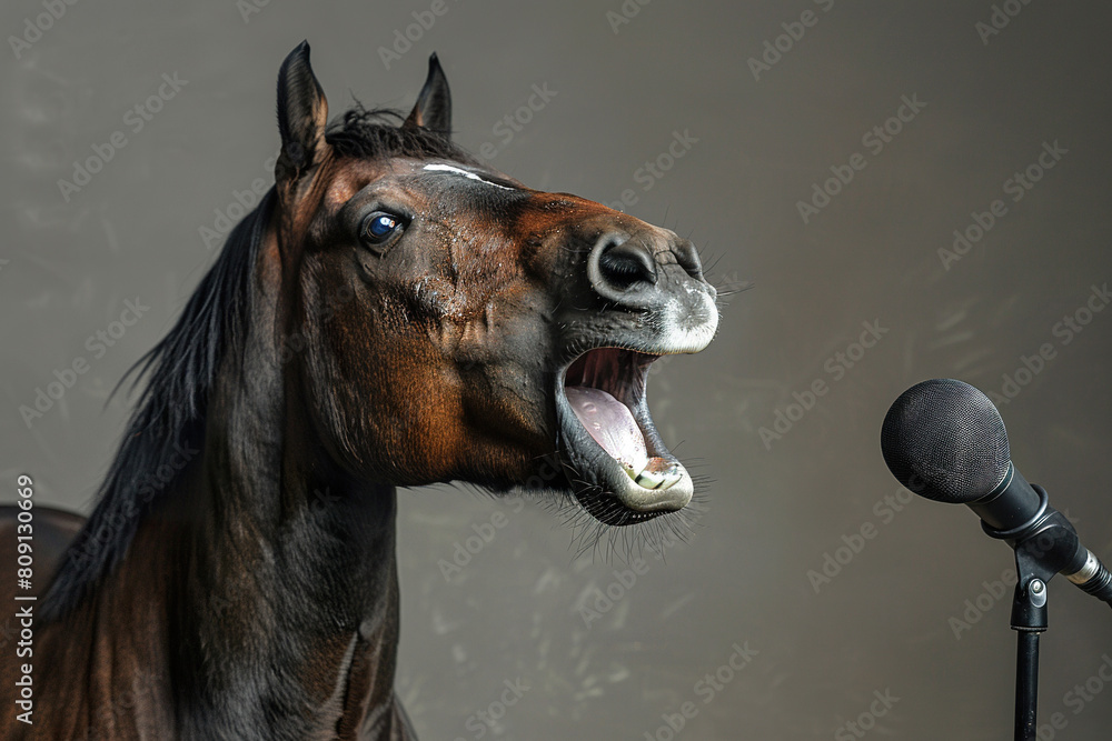 farm animals, horse singing with microphone Stock Photo | Adobe Stock