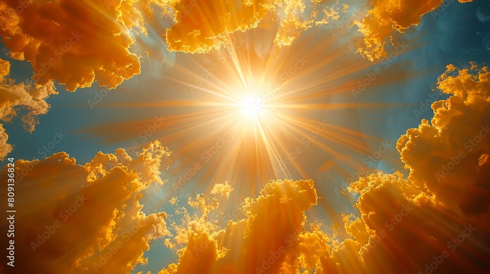 Sunshine orange sky. Bright golden solar sunrise, summer template ...
