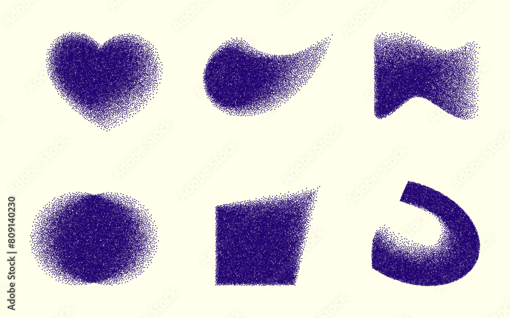 Abstract blurry shapes in black with soft edges with noise effect ...