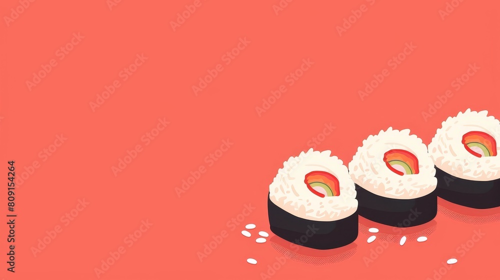 This eye-catching design features a trio of colorful onigiri ...