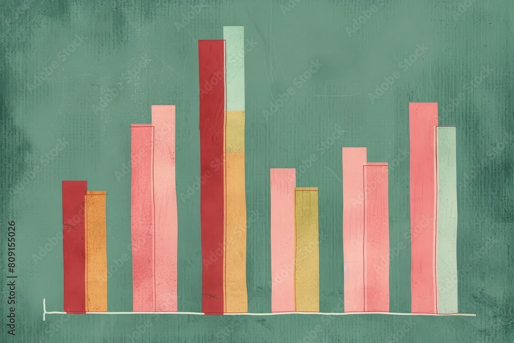 A painting depicting a bar chart comparing expenses of different ...