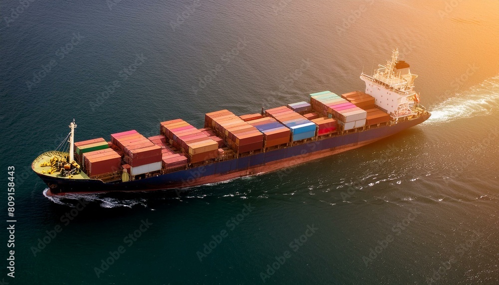 detailed miniature model representing a container ship sailing through ...