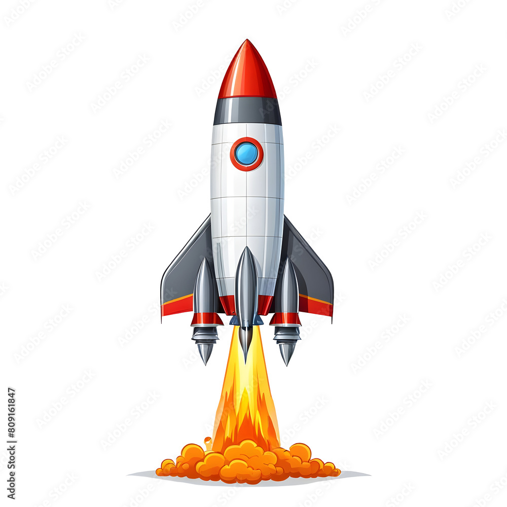 Cheerful cartoon rocket soaring high against a transparent backdrop ...