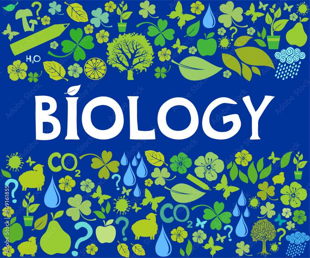 Biology. Science. Biology colorful illustration with doodle icons ...