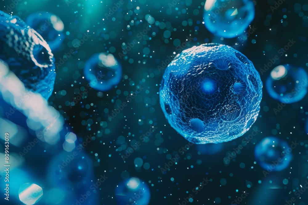 Detailed 3D rendering of human cells displayed in vibrant blue ...