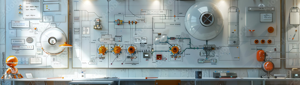 Robotics Engineer's Wall: Adorned with robot designs, circuit diagrams ...