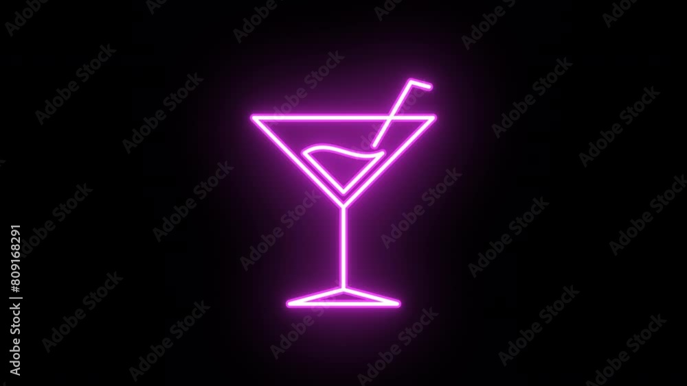 Neon cocktail sign animation, uniform rotation with color blink ...
