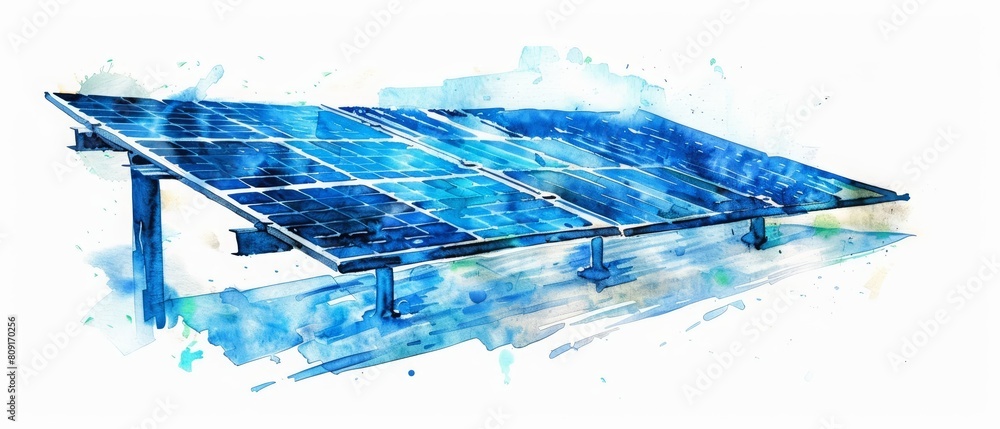 Watercolor of an efficient solar panel, representing innovation in ...