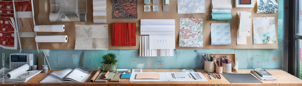 Interior Designer's Wall: Adorned with wallpaper samples, fabric ...