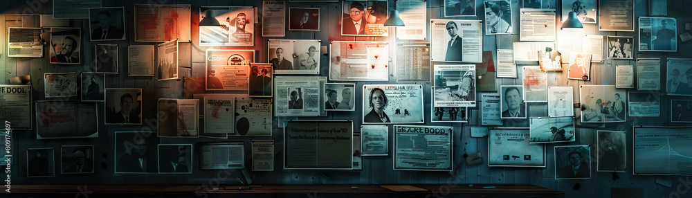 Criminal Investigator's Wall: Covered in crime scene photos, suspect ...