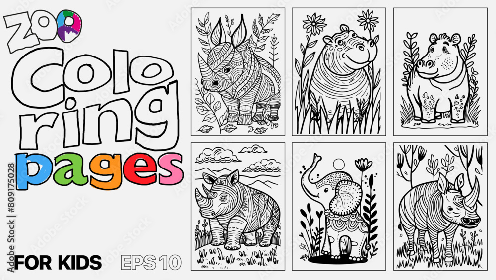 A set of six cat coloring pages for kids. The pages feature different ...