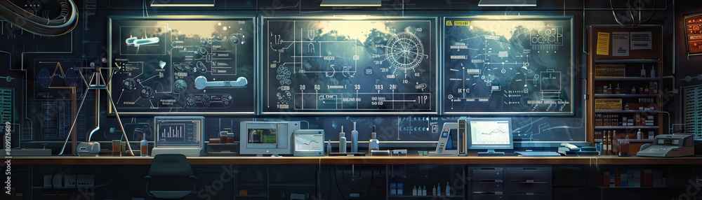 Biomedical Researcher's Lab Wall: Covered in cell biology diagrams ...