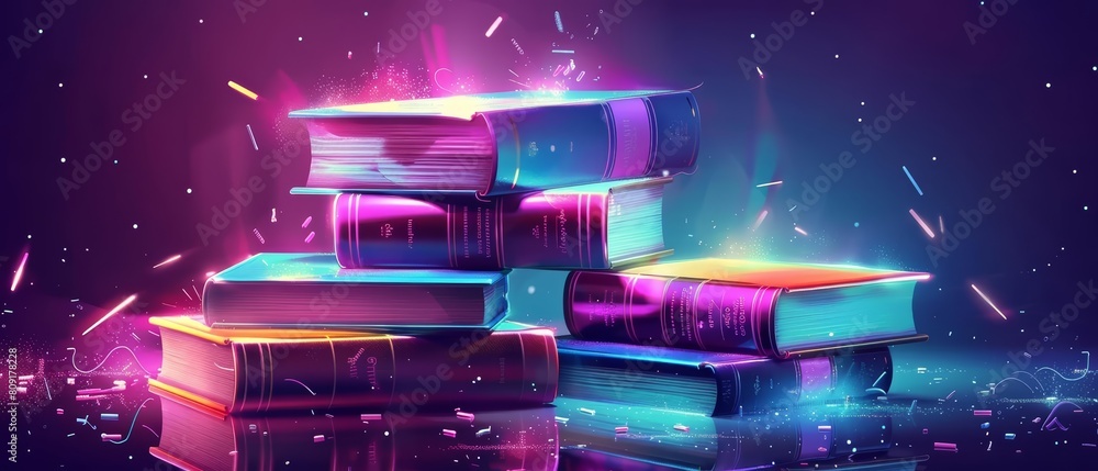 Futuristic neon of books opens new worlds in reading, enveloping ...