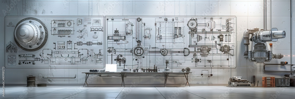Mechanical Engineer's Wall: Covered in mechanical drawings, CAD designs ...