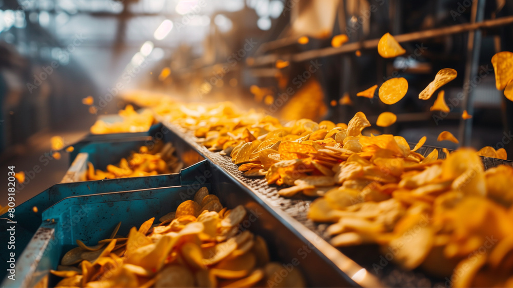 The production of chips at the factory, food production business ...