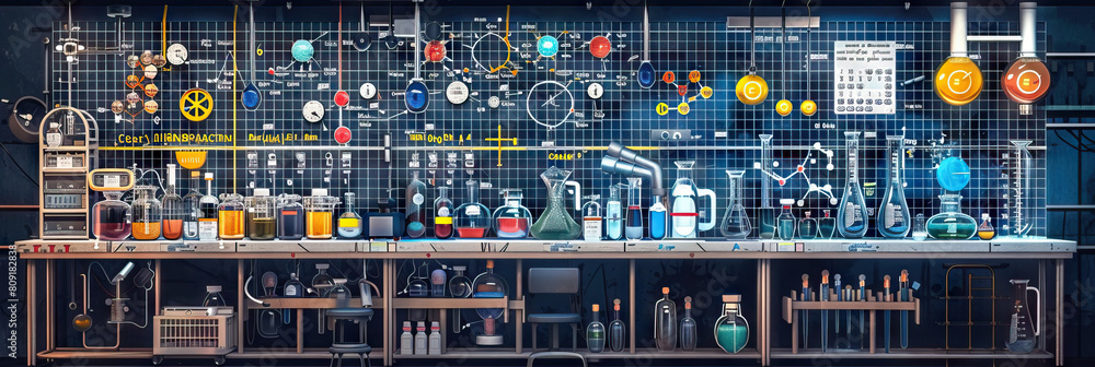 Chemist's Lab Wall: Covered in periodic tables, chemical structure ...