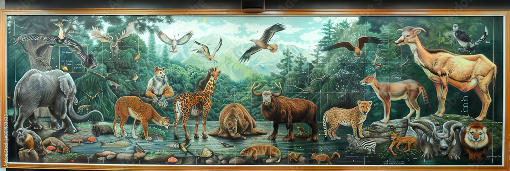 Zoologist's Wall: Featuring animal classification charts, wildlife photographs, and a whiteboard ...