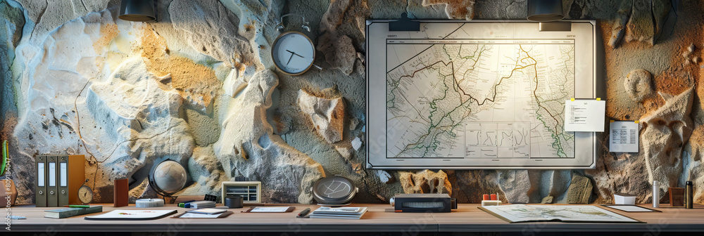Geologist's Wall: Displaying geological maps, rock samples, and a ...